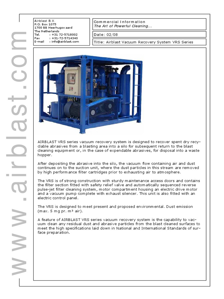 ABRV90 Airblast Vacuum Recovery System VRS Series | PDF | Vacuum | Gases