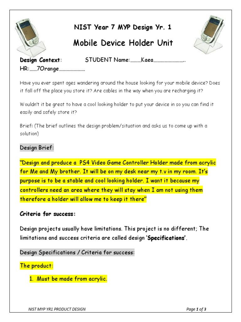 Mobile Device Holder Design Project | PDF