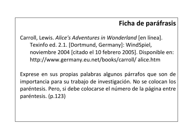 Fichas de Paráfrasis | PDF
