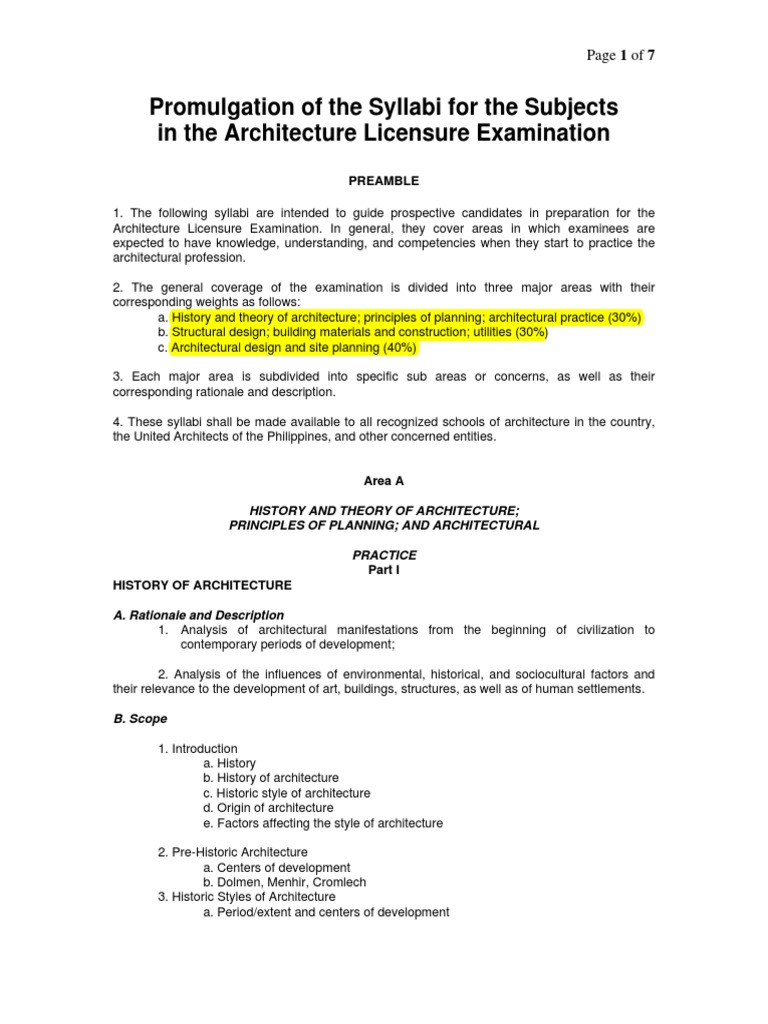 Architecture Licensure Exam Syllabus 2026 | PDF | Architect | Design