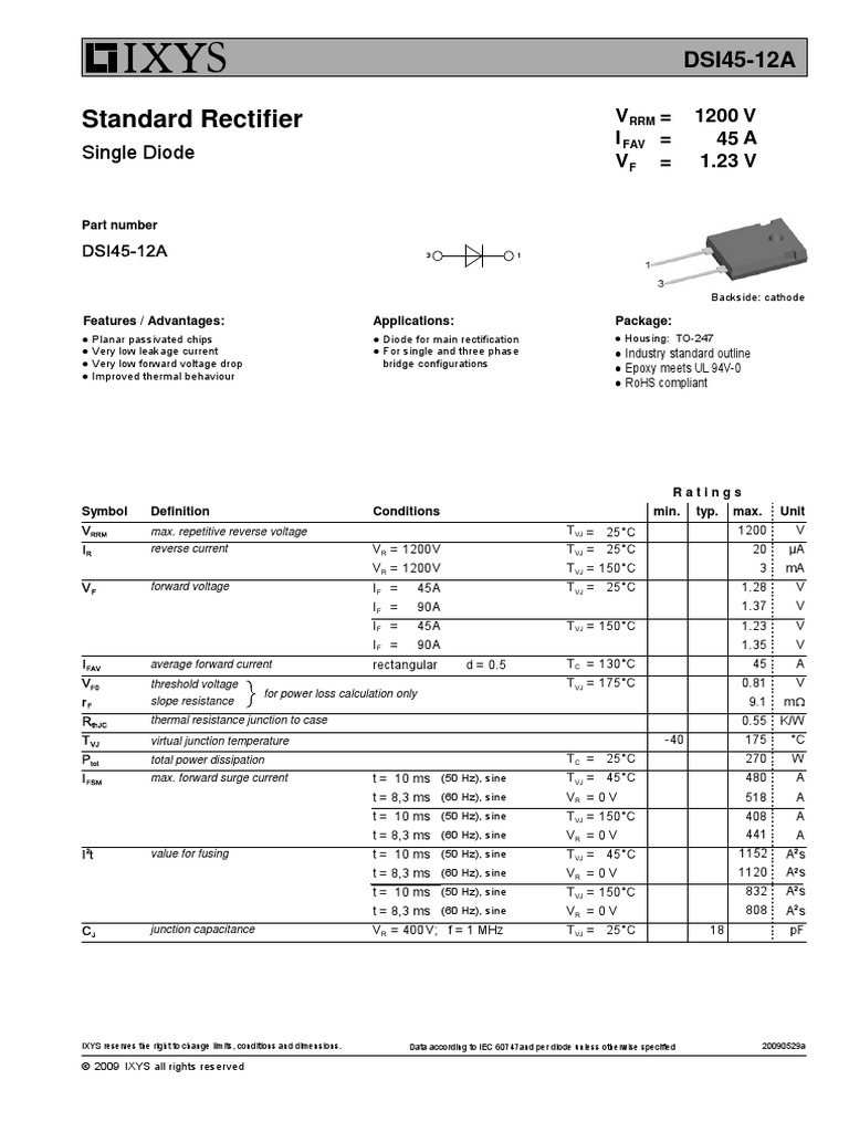 IXYS DSI - 45 12A Datasheet PDF | PDF | Rectifier | Diode