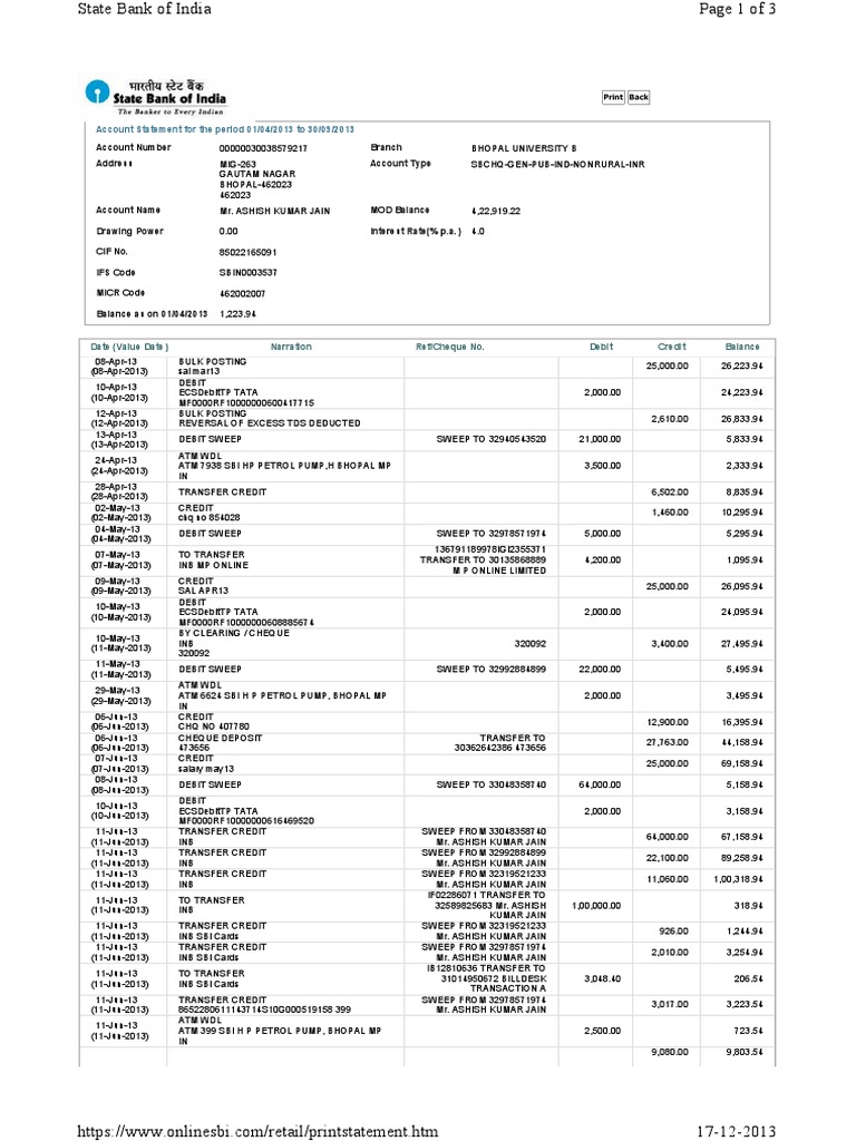 Onlinesbi Com Retail Printstatemen01t HTM | PDF | Debits And Credits ...