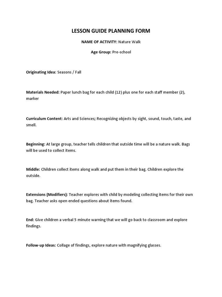 Preschool Nature Walk Guide | PDF | Wellness