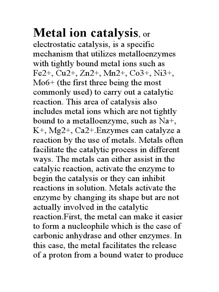 Metal Ion Catalysis | PDF | Catalysis | Chemical Reactions