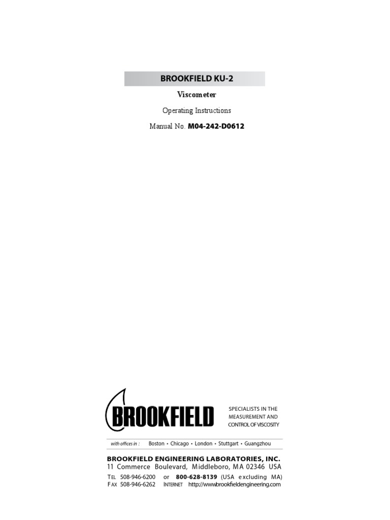 Brookfield KU-2 Viscometer Manual | PDF | Calibration | Accuracy And ...