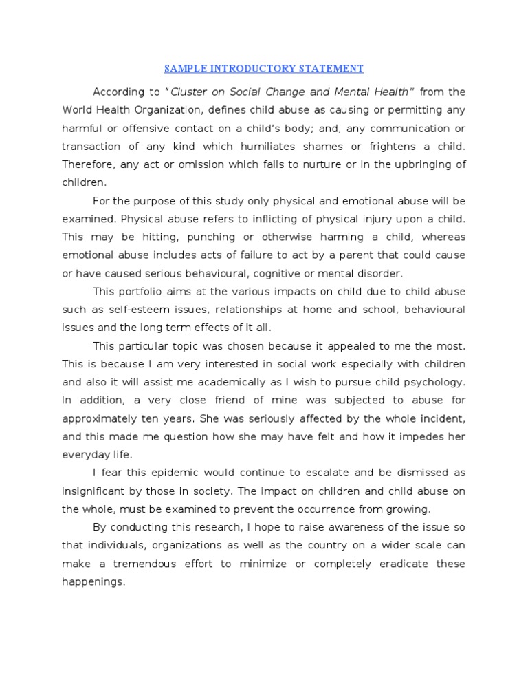 sample introductory statement | Psychological Abuse | Child Abuse