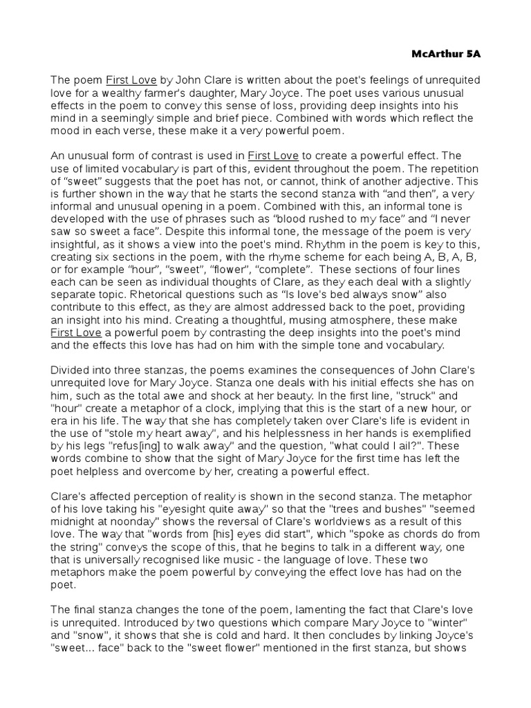 John Clare First Love | PDF | Poetry