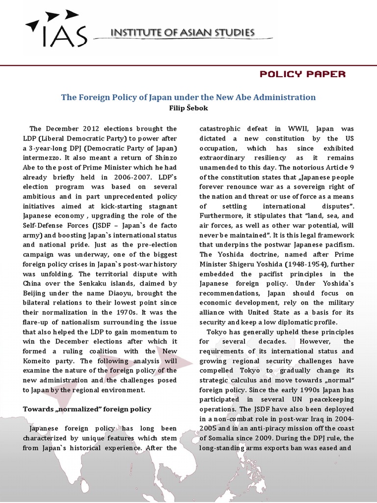 Japan's Foreign Policy Under Abe | PDF | Shinzō Abe | South Korea