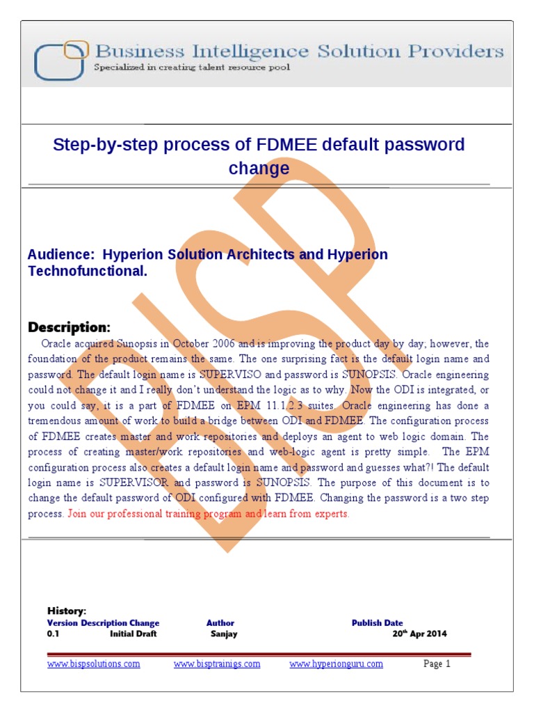 Step-By-step Process of FDMEE Default Password Change | PDF | Password | Computer Security
