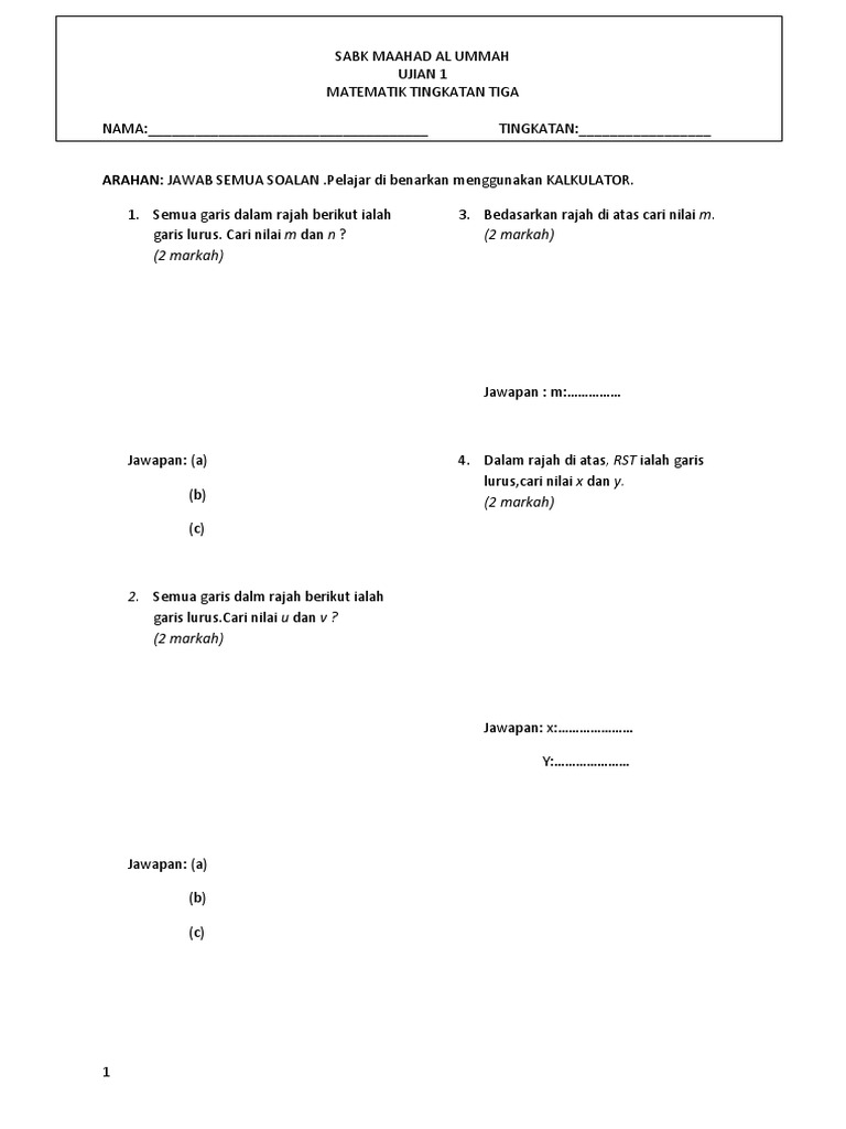 Soalan Matematik Tingkatan 3 | PDF