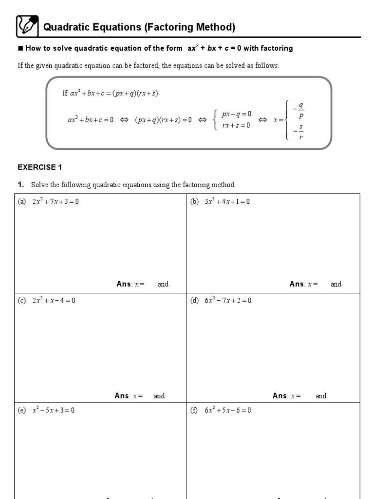 Quadratic Equations: Factoring Guide | PDF | Equations | Mathematical ...
