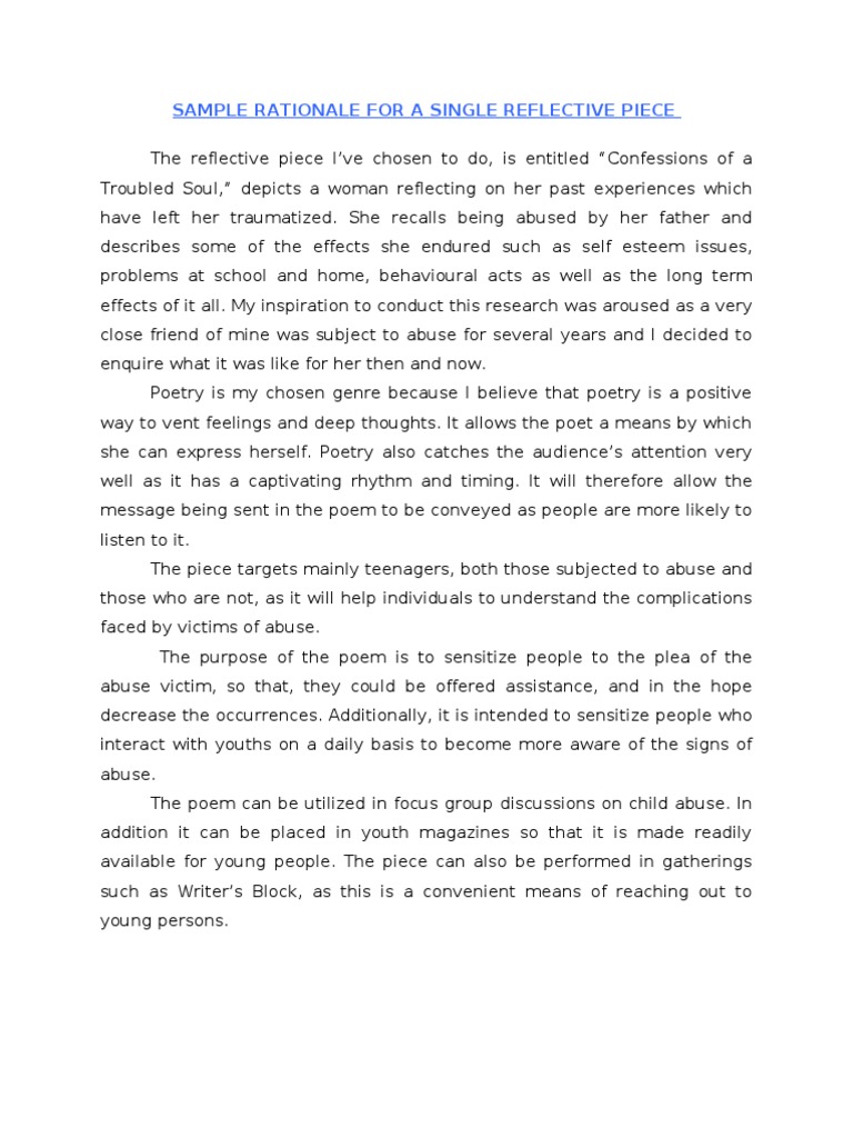 CAPE Communication Studies Sample Rationale For A Single Reflective ...