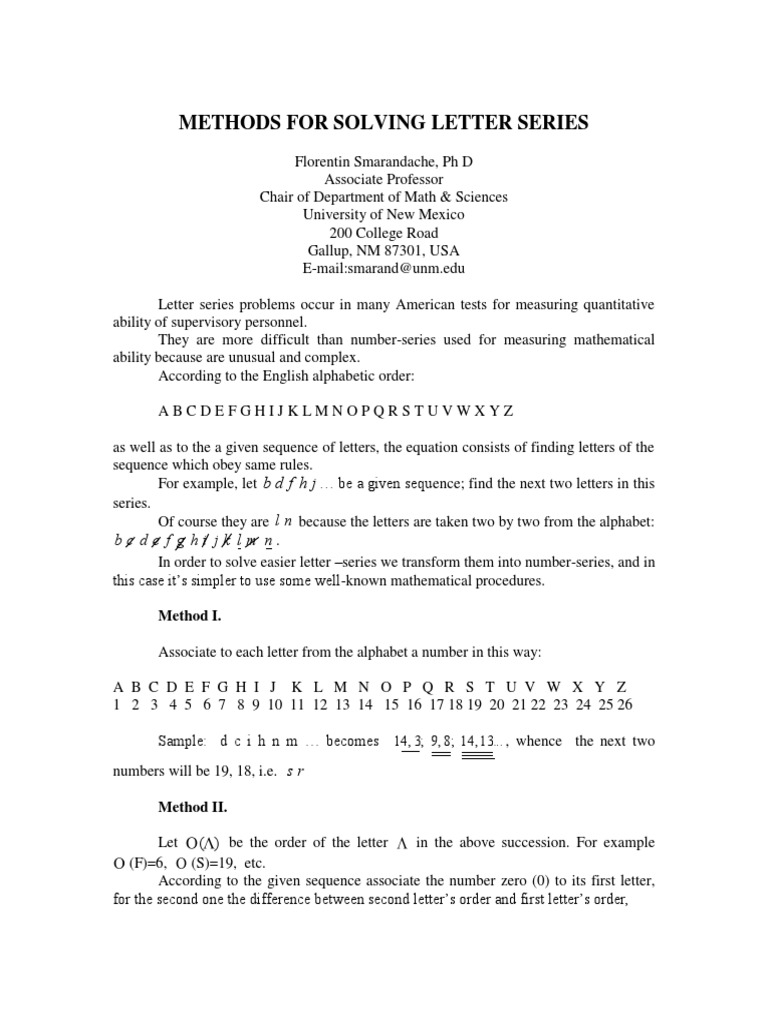 Letter Series Problem Solving | PDF | Mathematical Concepts | Teaching ...
