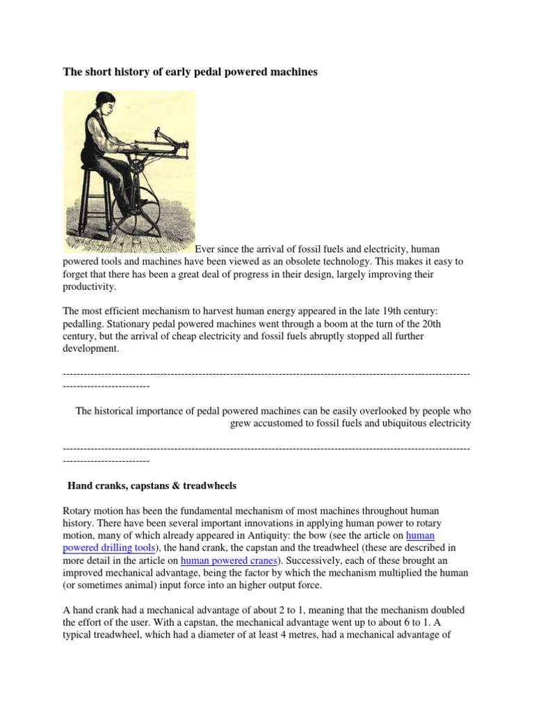 The Short History of Early Pedal Powered Machines | PDF | Machines ...