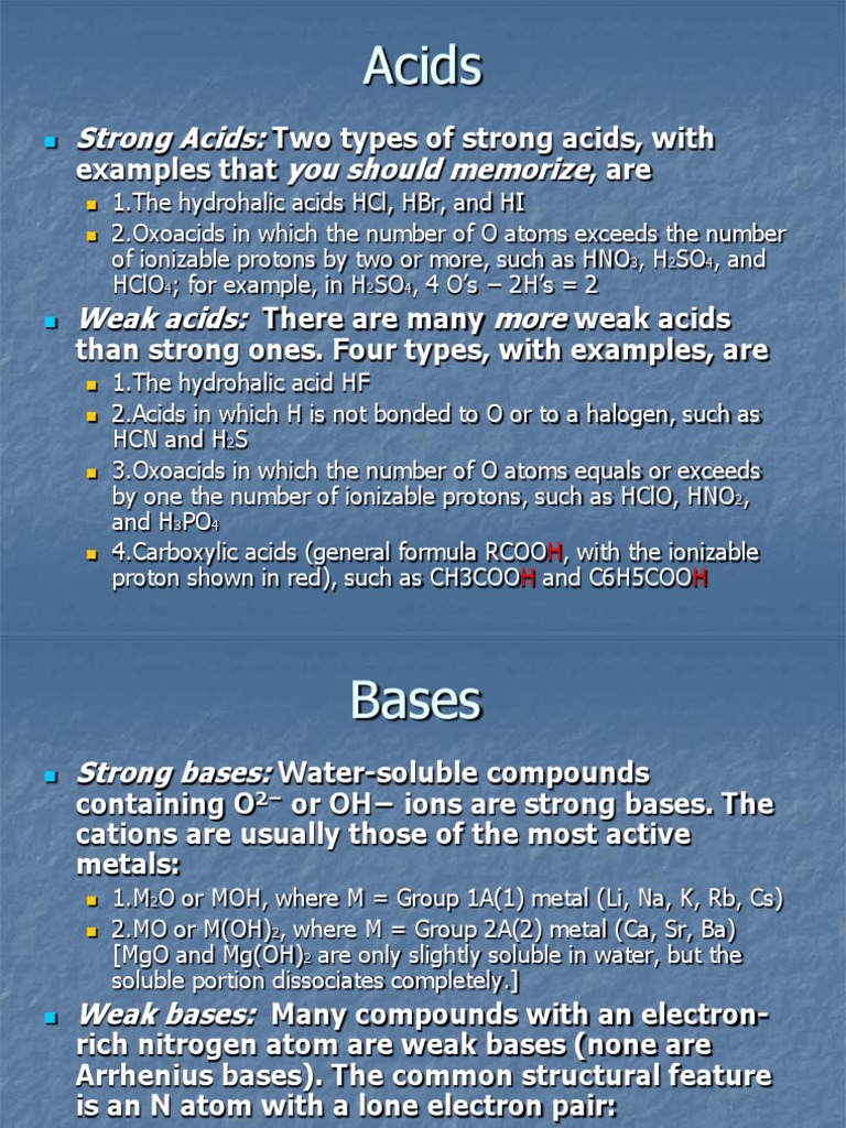 Strong and Weak Acids: Types, Properties, and Calculations | PDF | Acid ...