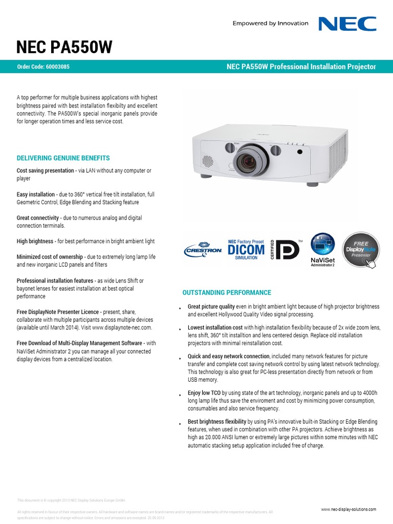 NEC Datasheet PA550W-English | PDF | Display Resolution | Display ...