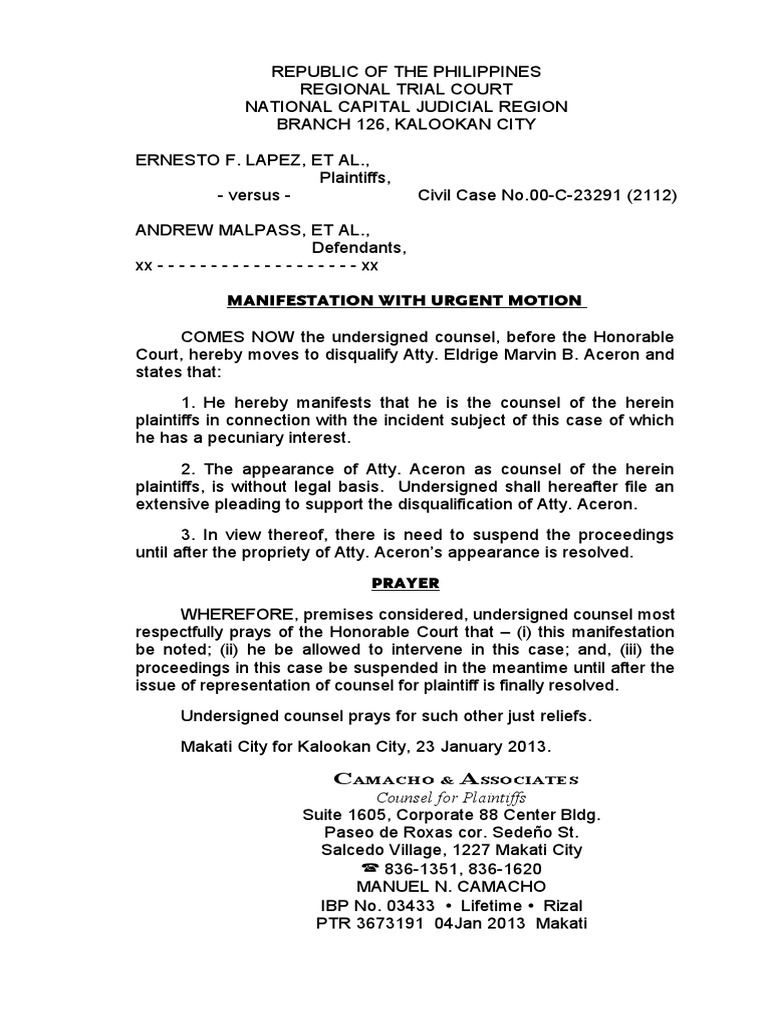 Urgent Motion to Disqualify Counsel | PDF | Judiciaries | Virtue