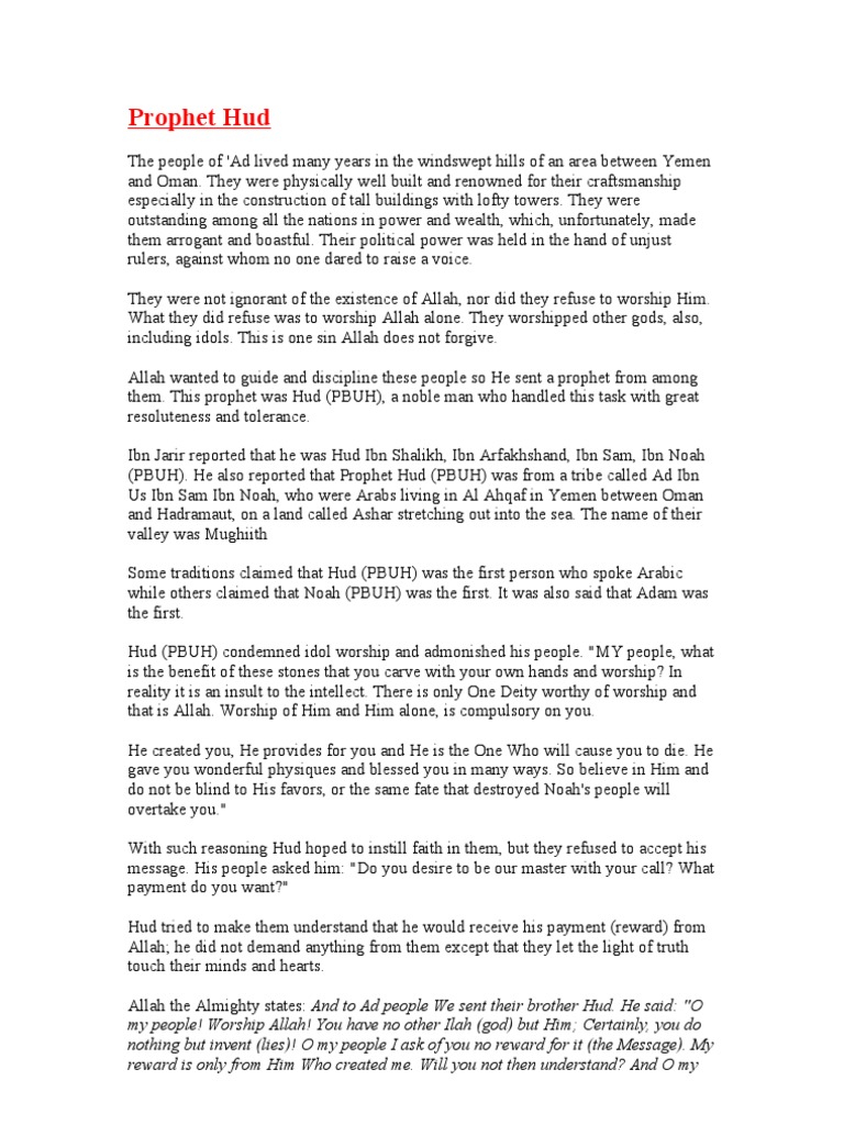 Prophet Hud | PDF | Last Judgment | God In Islam