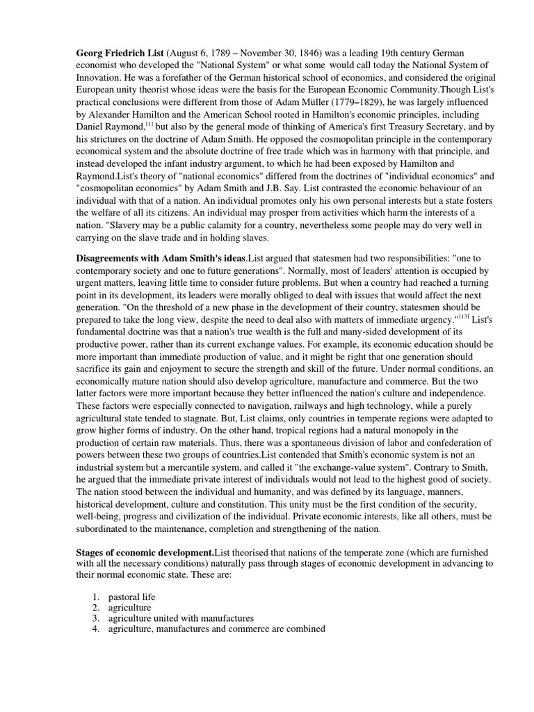 Georg Friedrich List | PDF | Political Theories | Economics