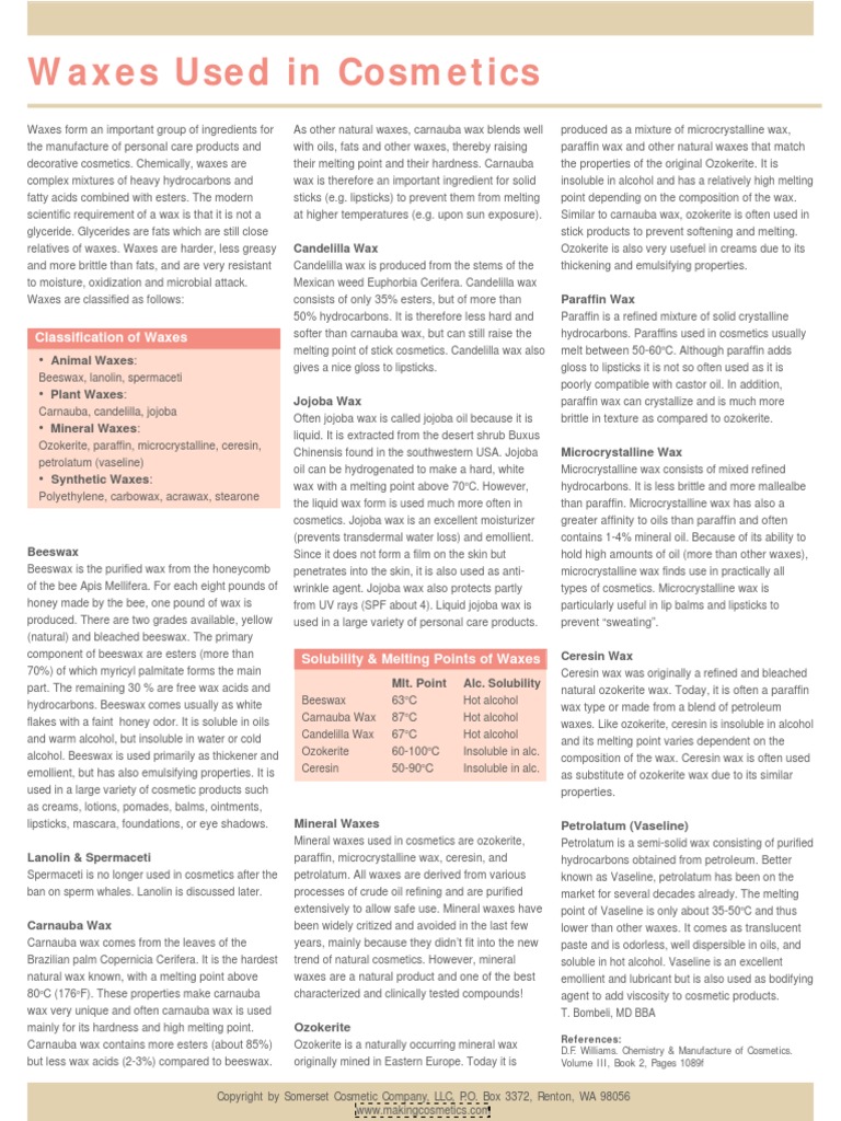 28 Waxes Used in Cosmetics | PDF | Wax | Chemical Compounds