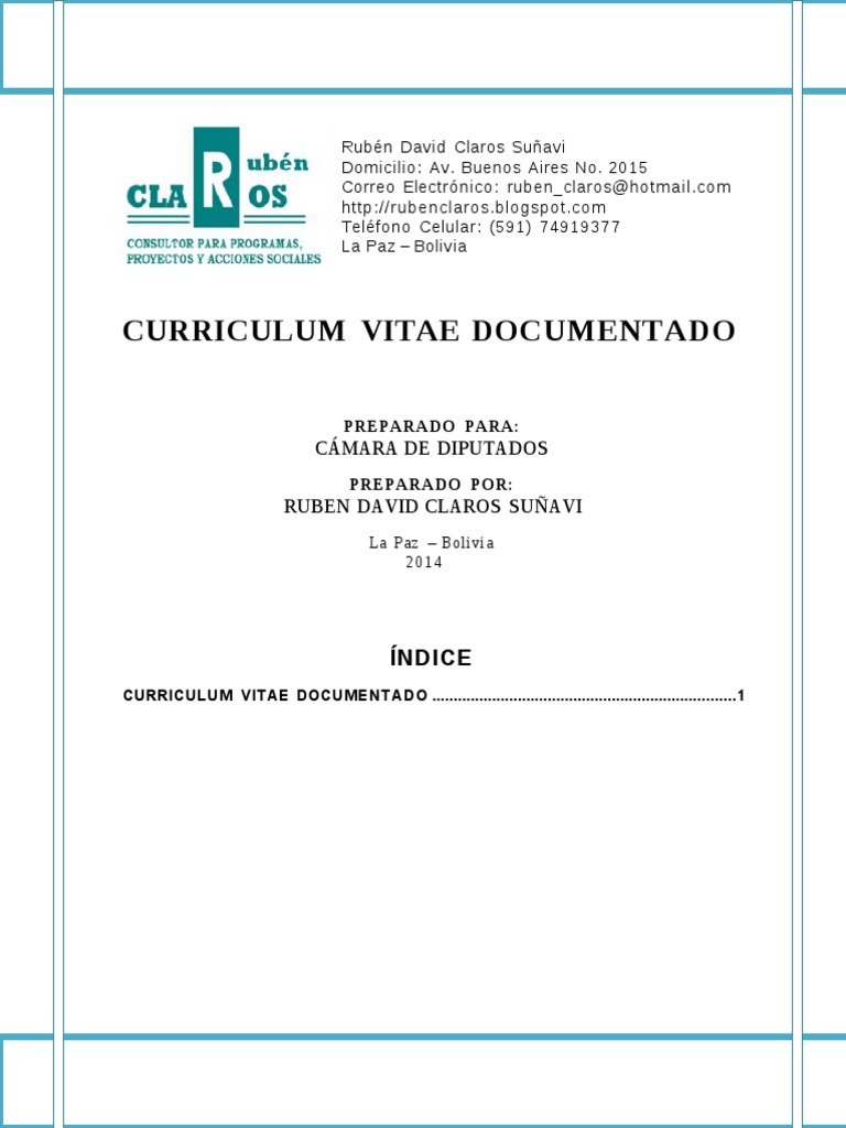 7 Hoja de Vida Profesional Ruben Claros | PDF | Bolivia | Esfera pública