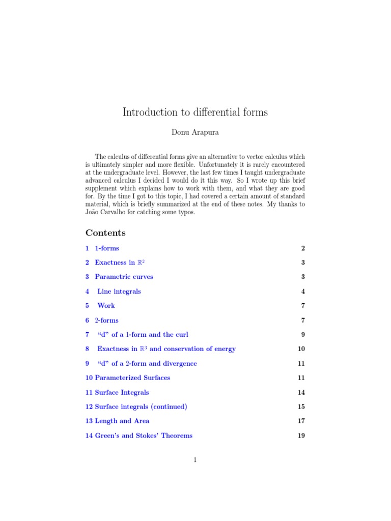Arapura, Introduction To Differential Forms | PDF | Differential Form | Integral