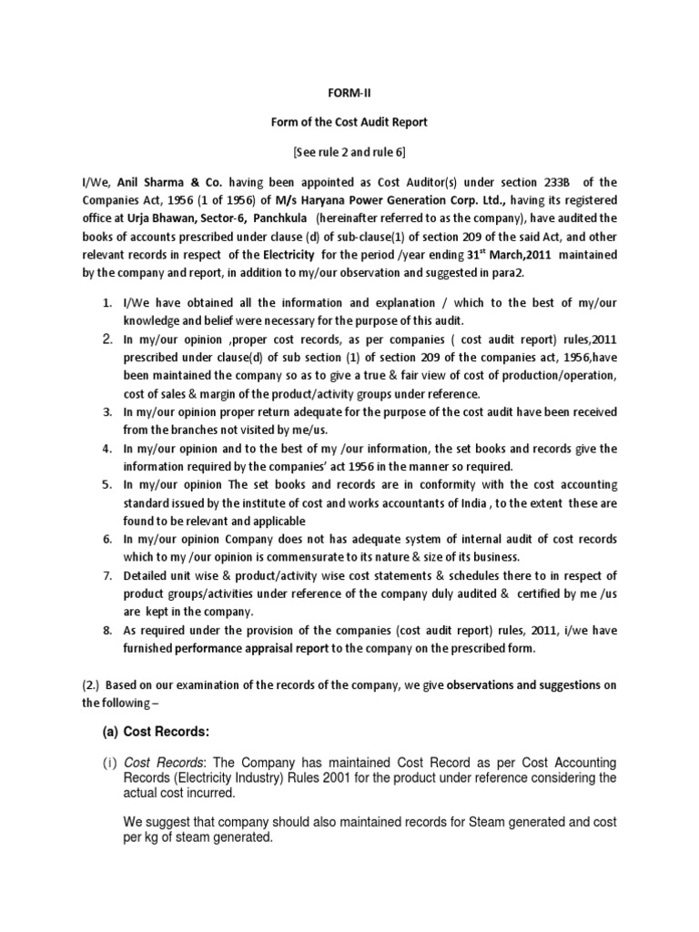 Cost Audit Report For FY 10 - 11 | PDF | Coal | Taxes