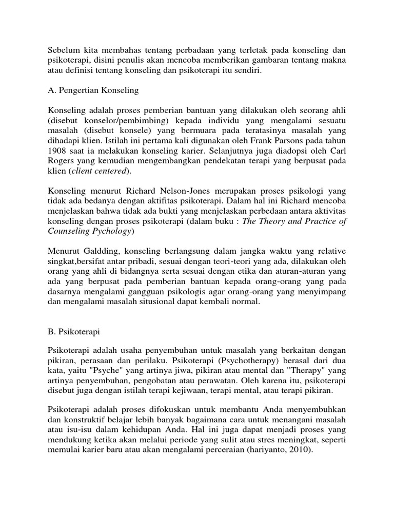 Perbedaan Konseling Dan Psikoterapi PDF