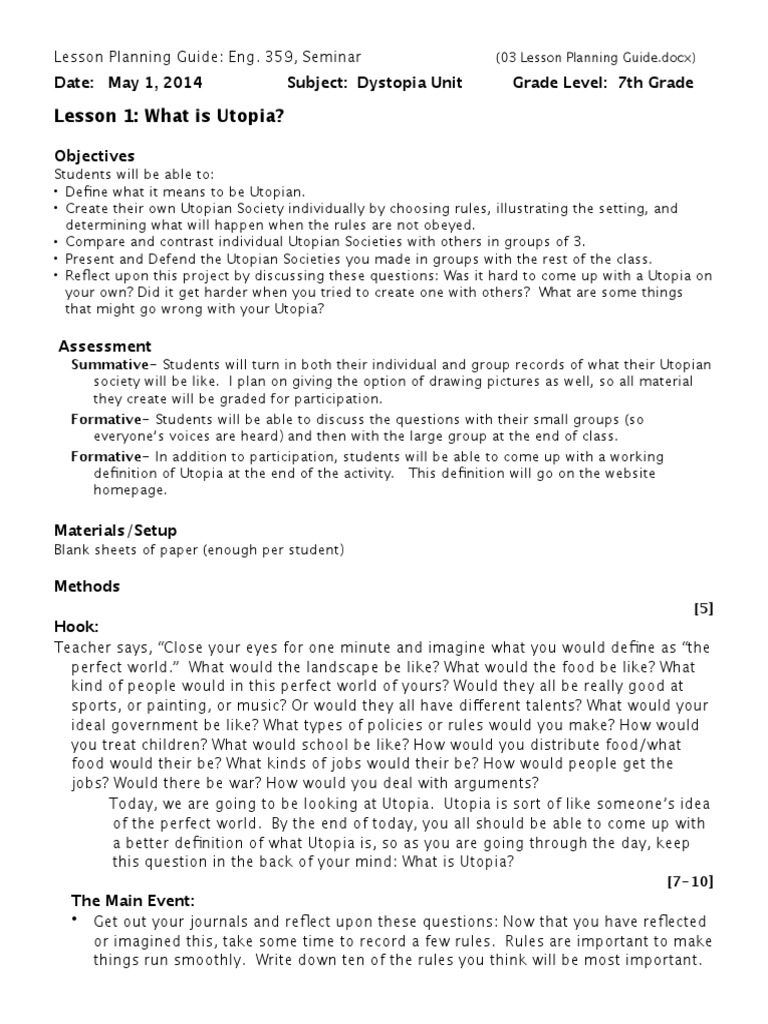 Lesson 1 - What Is Utopia | PDF | Utopia | Cognition