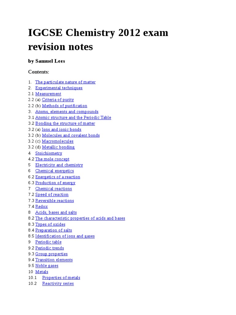 Chemistry IGCSE Guide | PDF | Oxide | Chemical Bond