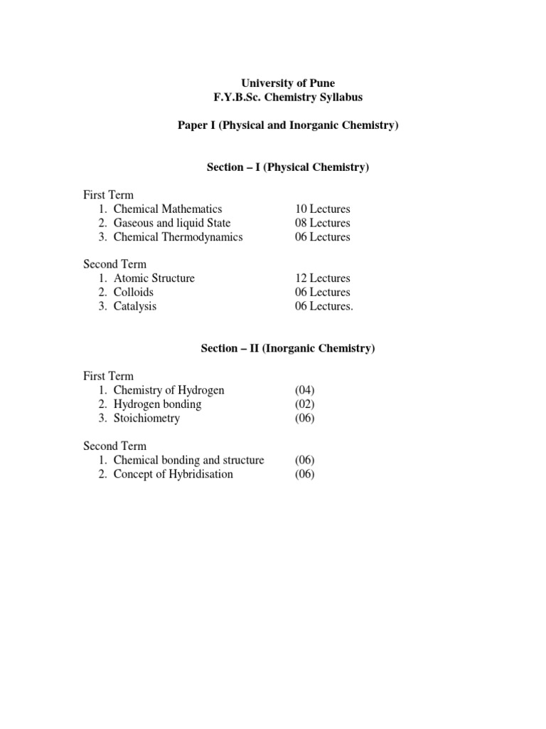 F.Y.B.sc. Chemistry Syllabus | PDF | Catalysis | Alkene