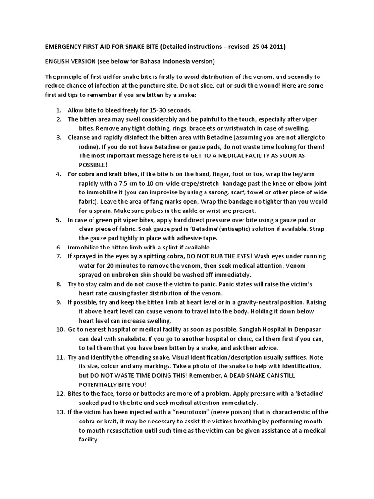 Snake Bite First Aid Guide | PDF
