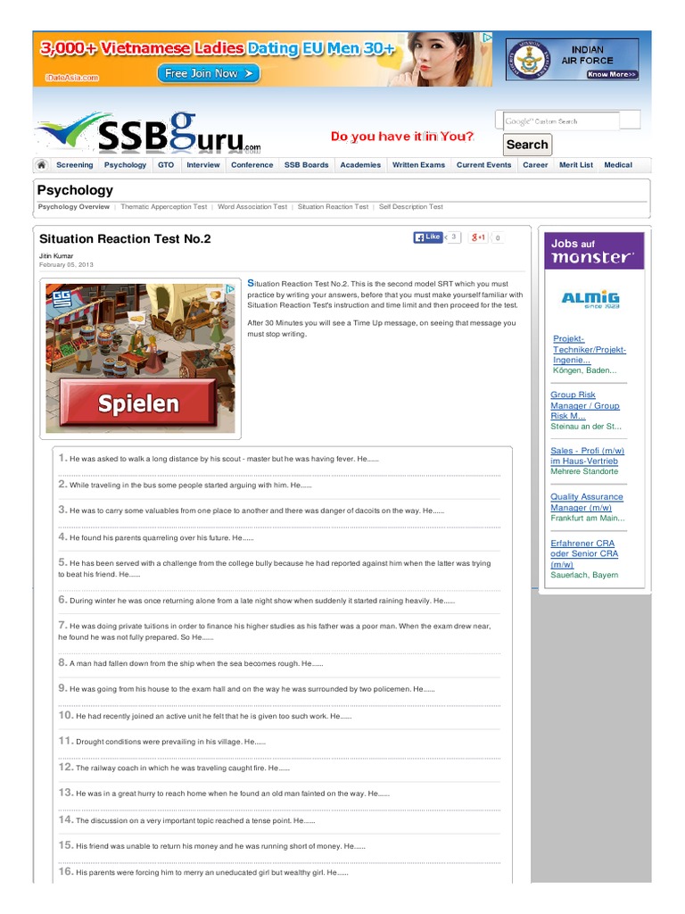 WWW Ssbguru Com Psychology Situation-Reaction-Test-2 | PDF | Test ...