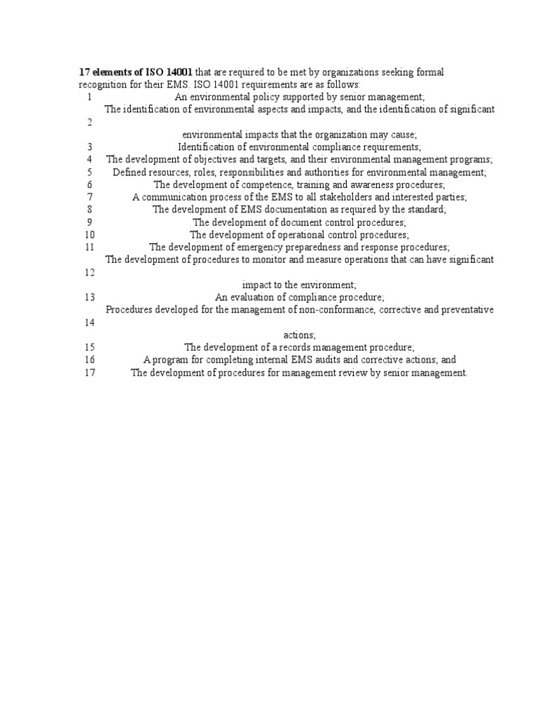 17 Elements of ISO 14002-V1 | PDF | Environmental Resource Management ...