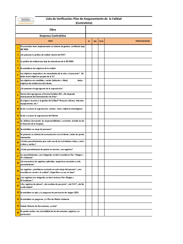 Check List PAC | PDF | Calidad (comercial) | Science