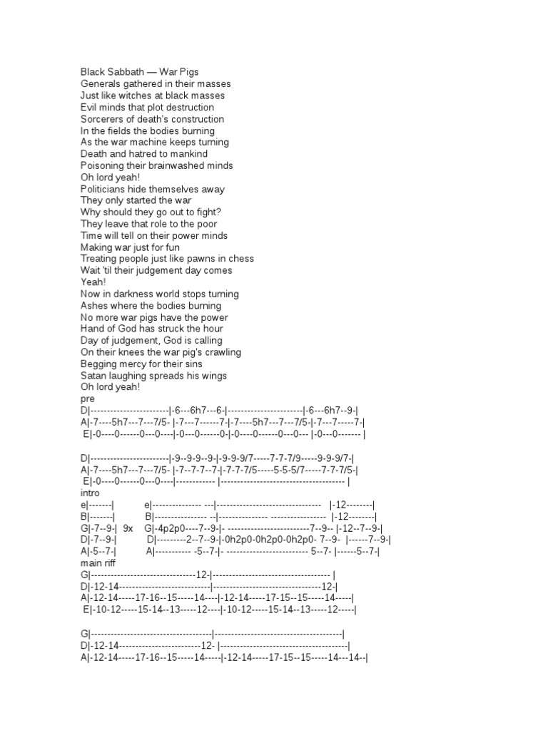 War Pigs Guitar Tabs | PDF