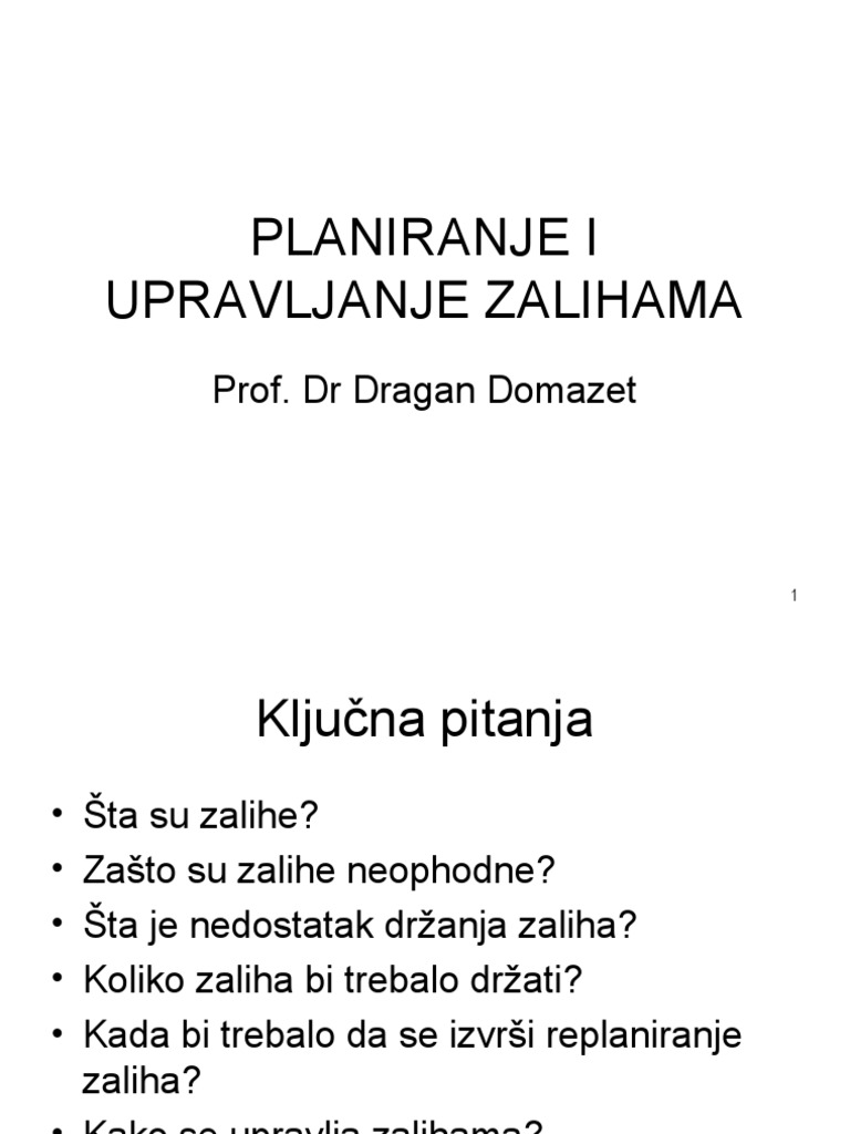 Masfak Predavanje Planiranje I Upravljanje Zalihama | PDF