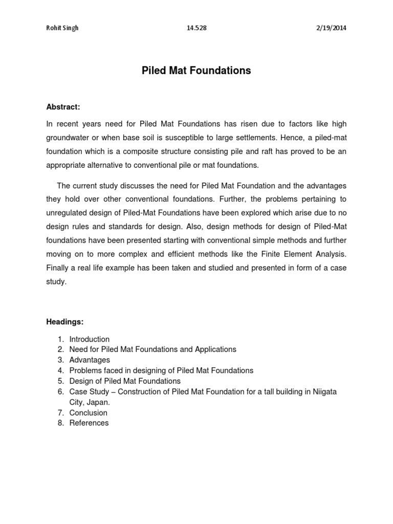 Piled Mat Foundations: Design Methods and Case Study | PDF