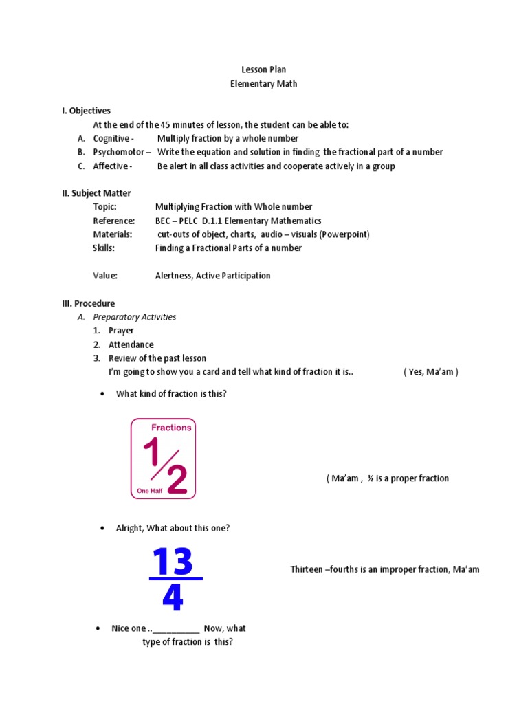 Lesson Plan - Sample Lesson Plan | PDF | Fraction (Mathematics ...