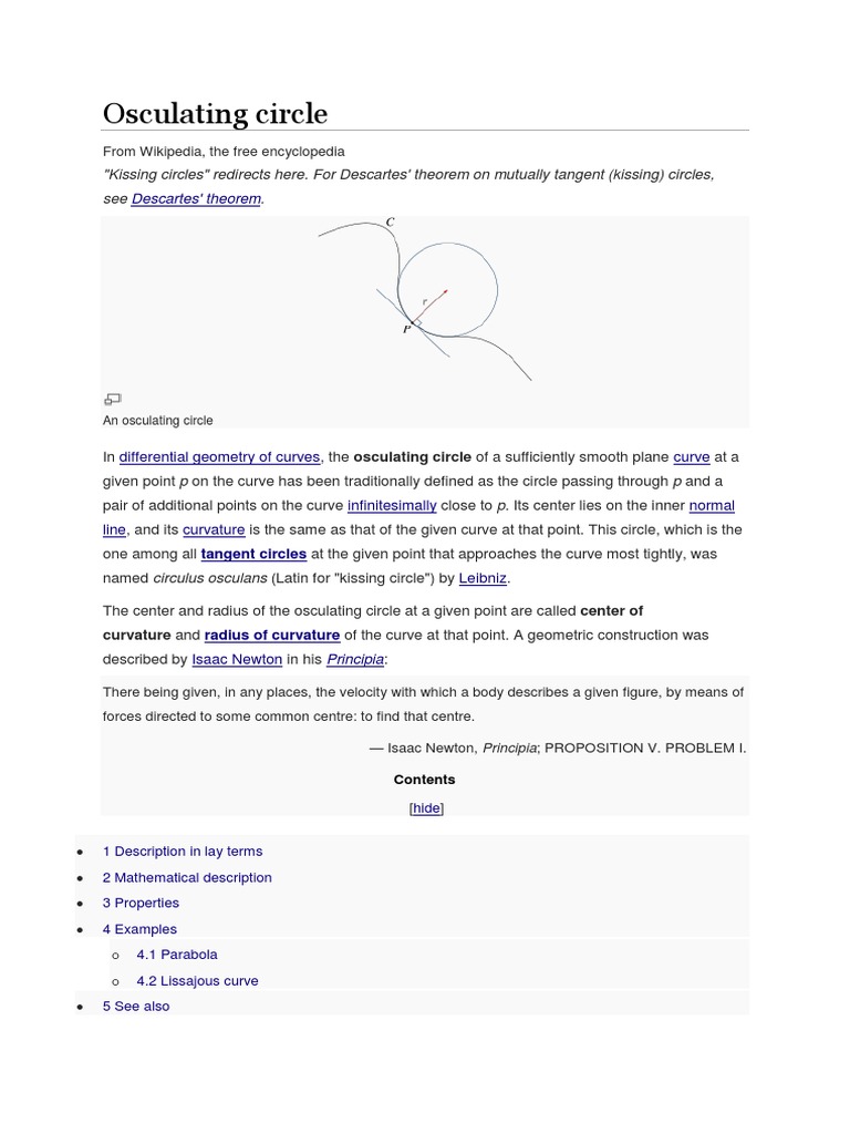 Osculating Circle | PDF | Curvature | Geometric Objects