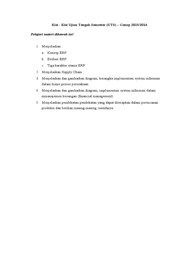 Kisi-Kisi UTS ERP | PDF | Karier & Perkembangan | Bisnis
