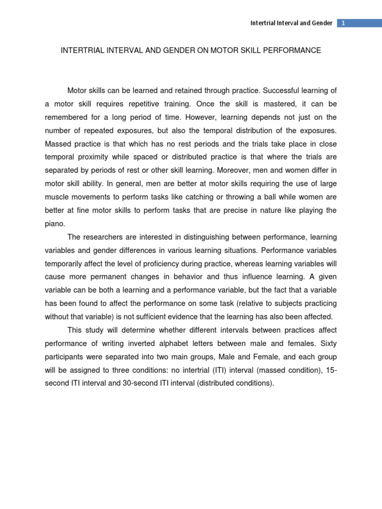 Intertrial Interval On Motor Skill Performance | PDF | Experiment | Gender