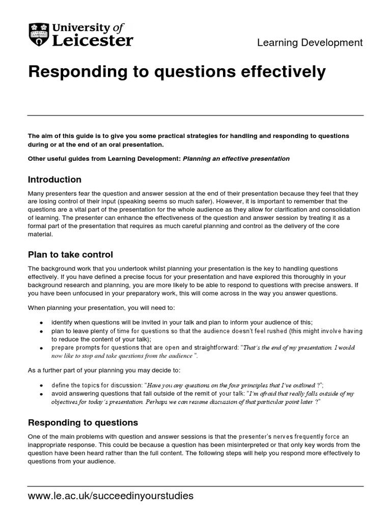 Responding Questions v0.1 | PDF | Career & Growth
