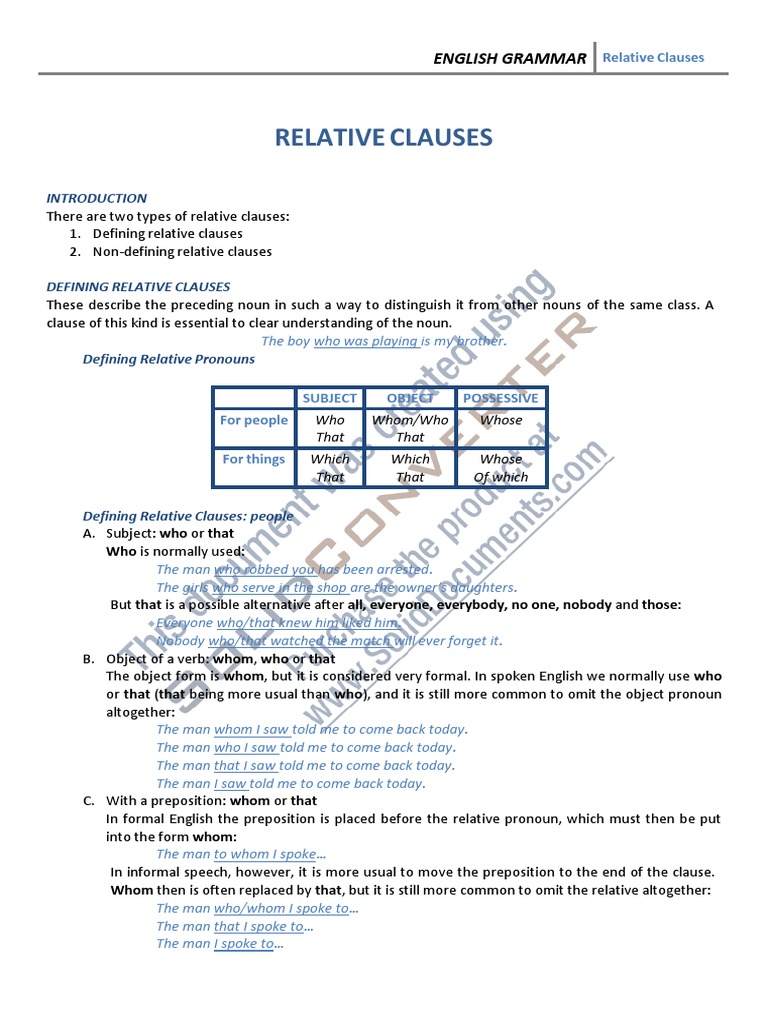 Relative Clauses | PDF | Pronoun | English Grammar