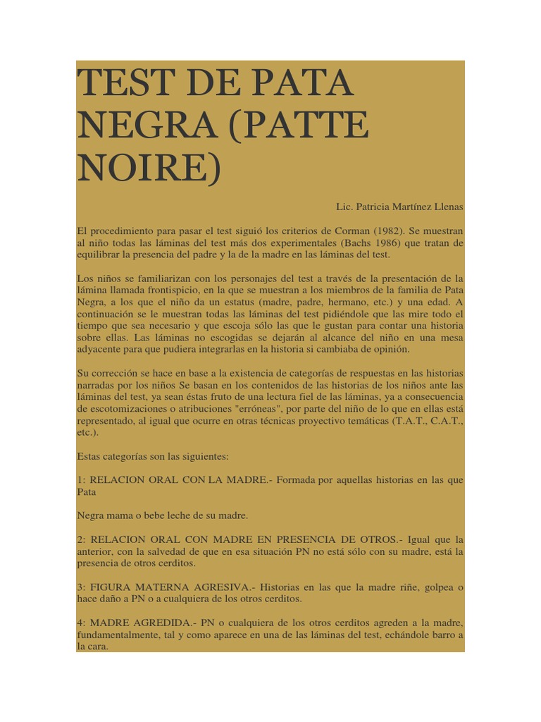 Test de Pata Negra | Descargar gratis PDF | Teoría de apego | Sicología