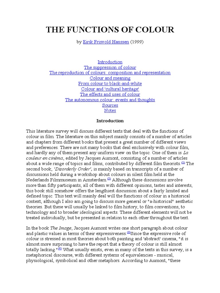 Functions of Colour in Film | PDF | Color
