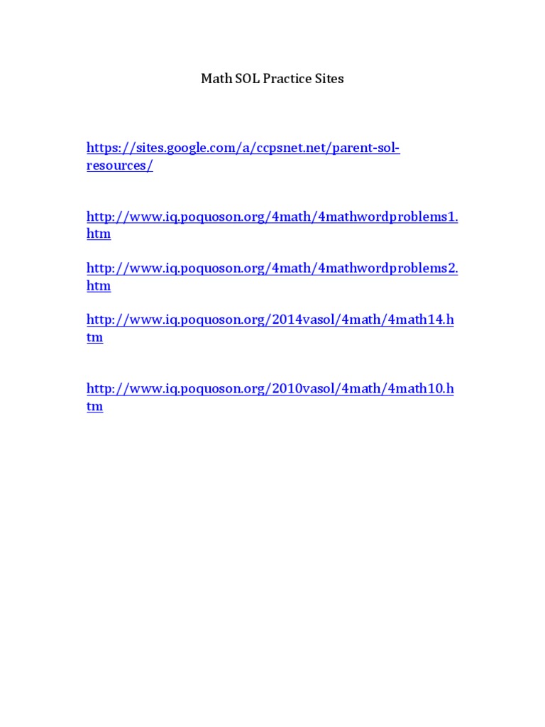 Math SOL Practice Resources Online | PDF