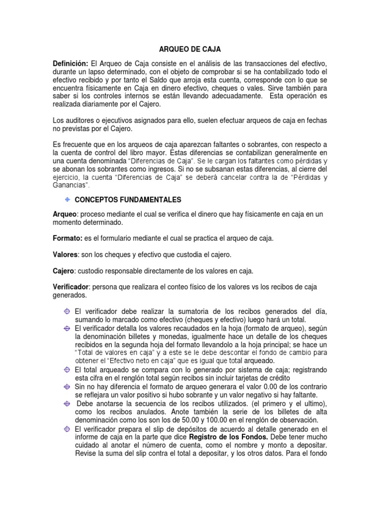 Guía Completa del Arqueo de Caja | PDF | Cheque | Contabilidad