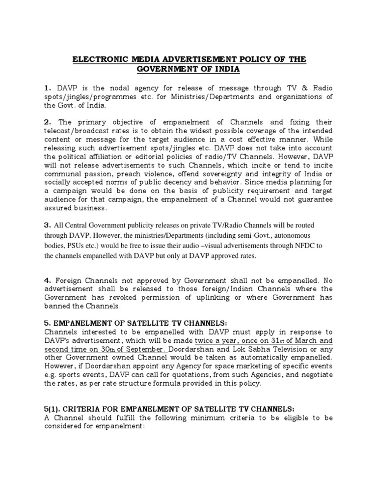 Guidelines for Government Advertising on Electronic Media: Criteria for ...