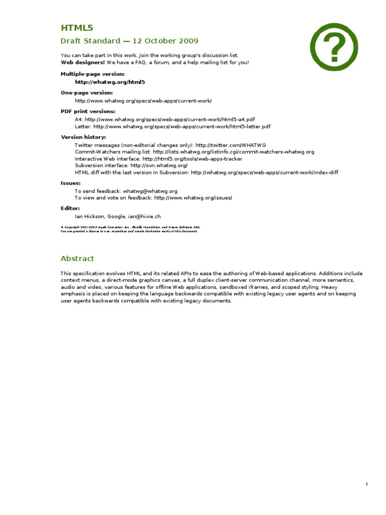 HTML5 Draft Standard (2009.10.12) | PDF | Html | Html5